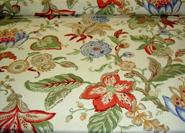 Jay Yang Design Floral on White Fabric Upscale Drapery by the yard